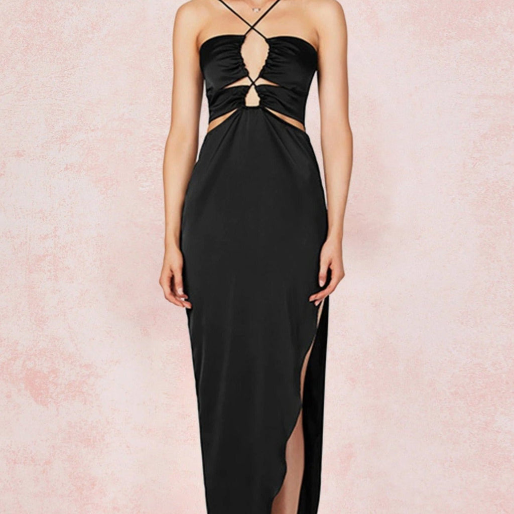 Black Cutout Dress with Slit | Womanlikeu – WomanLikeU